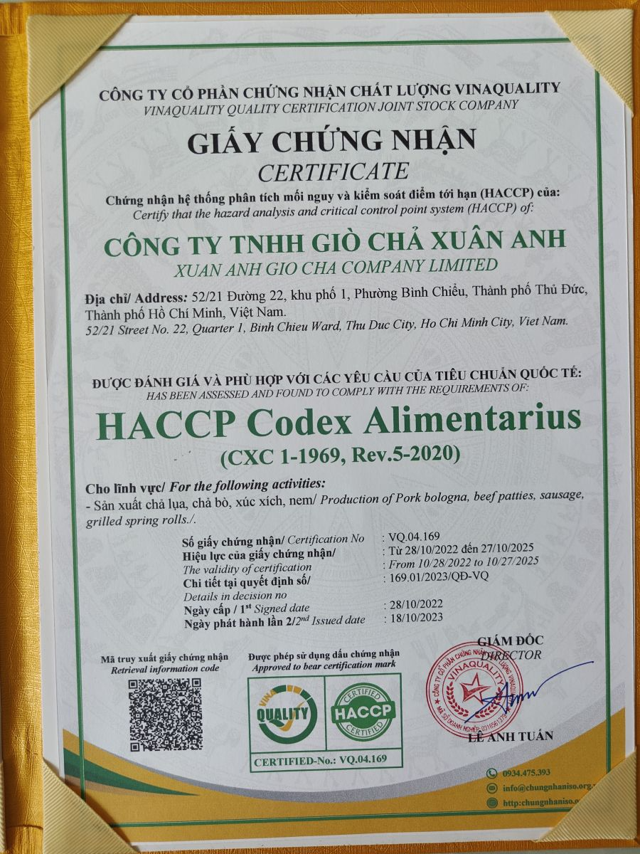 Giấy chứng nhận Vinaquality - HACCP